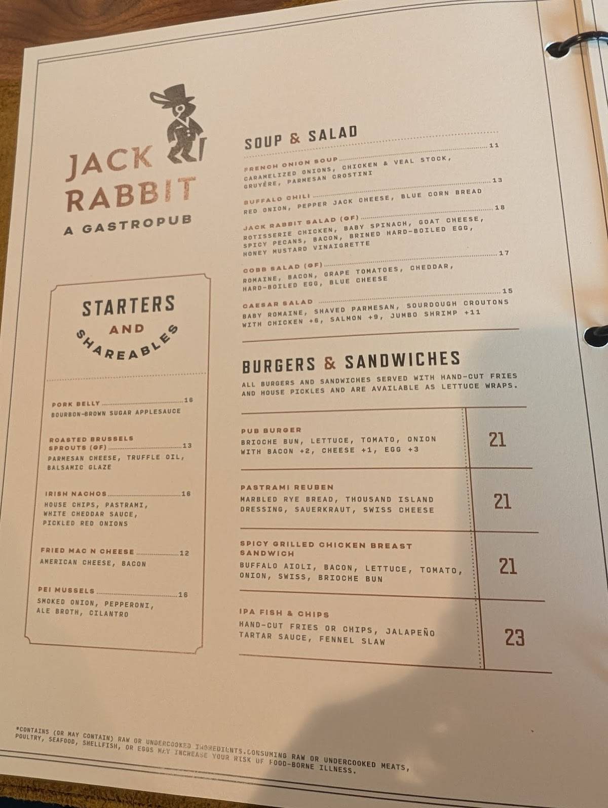 Menu at Jack Rabbit A Gastropub, Oklahoma City