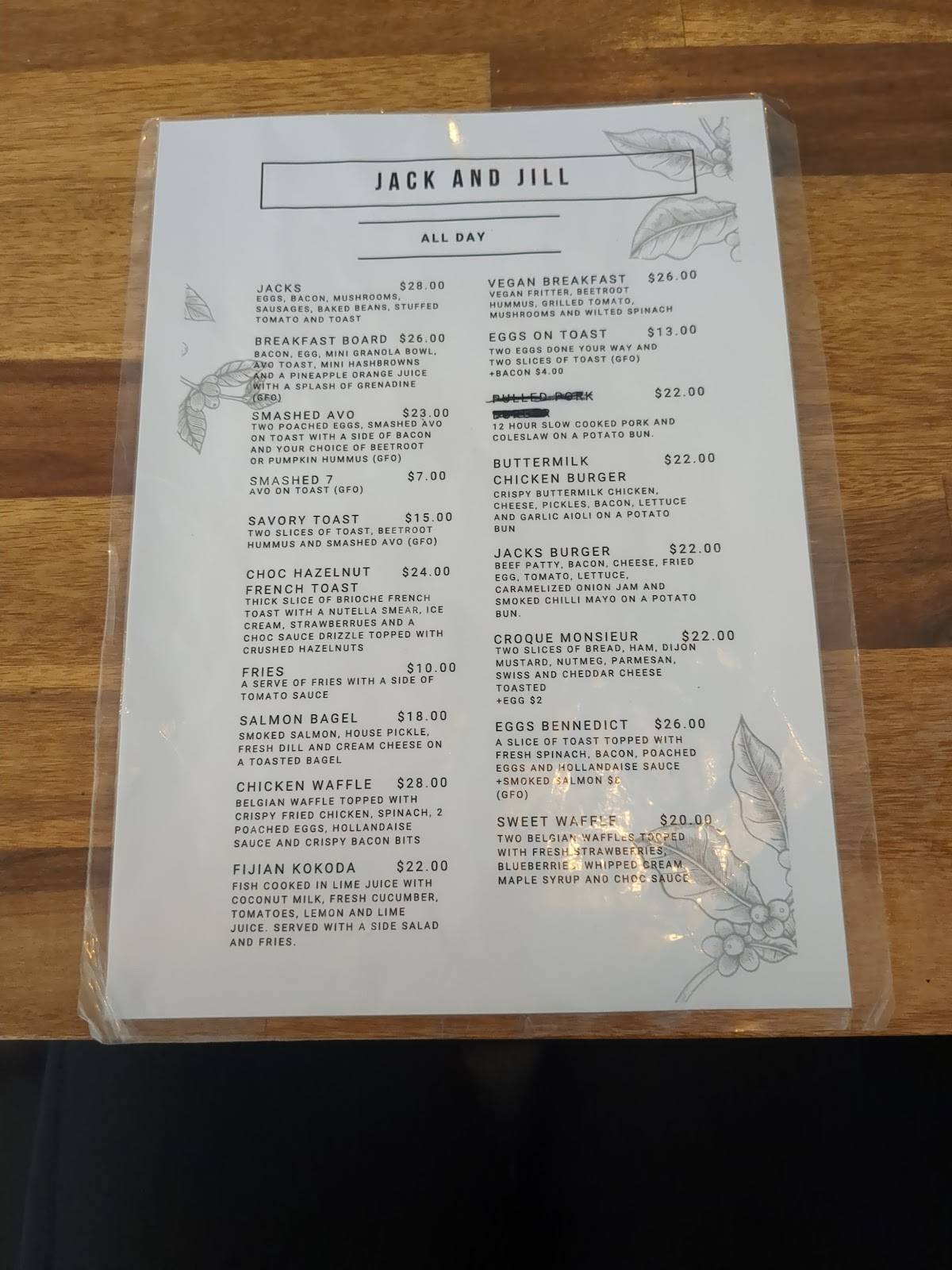 Menu at Jack & Jill Kitchen cafe, Kalamunda