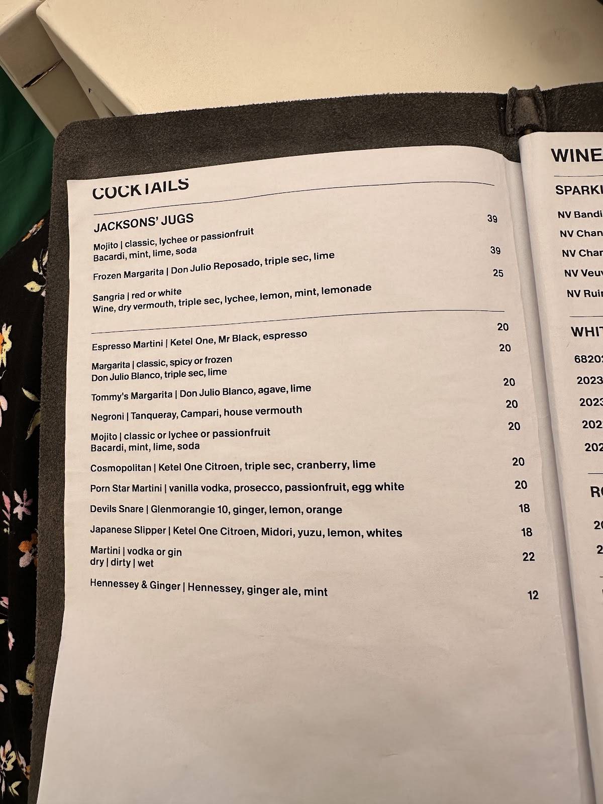 Menu at Jacksons on George pub & bar, Sydney, 176 George St