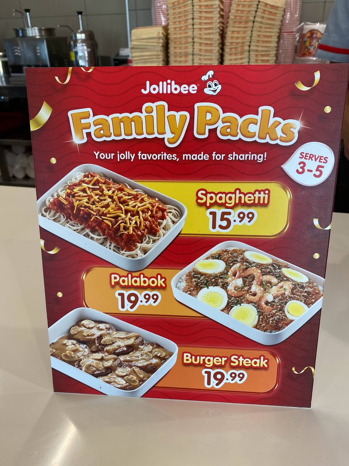 Menu at Jollibee fast food, Jacksonville, Atlantic Blvd