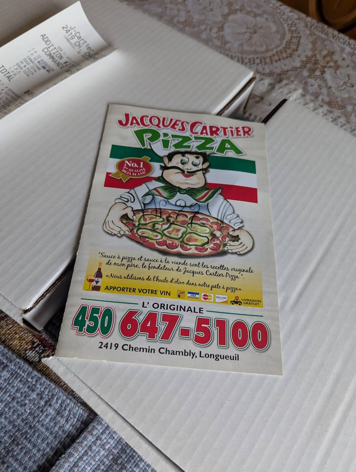 Menu au Jacques Cartier Pizza pizzeria, Longueuil, Ch. de Chambly