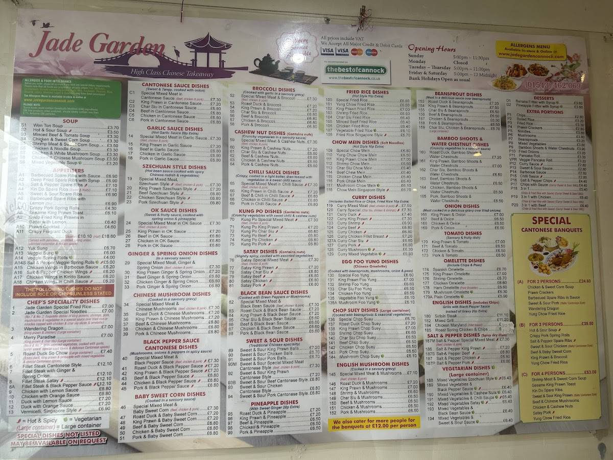 Menu at Jade Garden fast food, Cannock