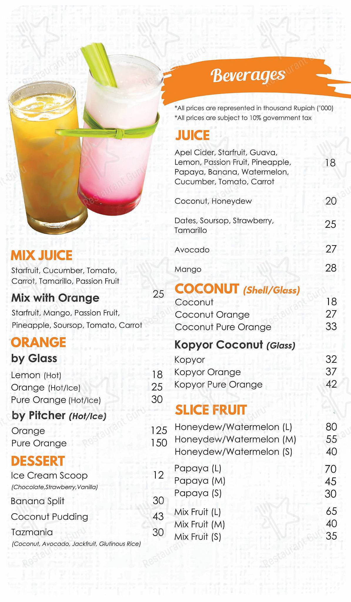 Menu at Bandar Djakarta restaurant, Jakarta, Jl. Pantai Indah No.7
