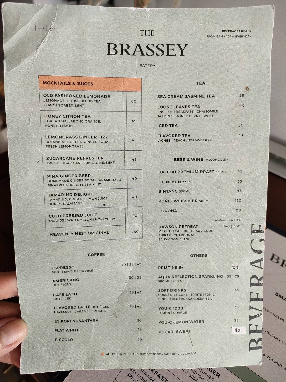 Menu at The Brassey Club House - PIK, Jakarta