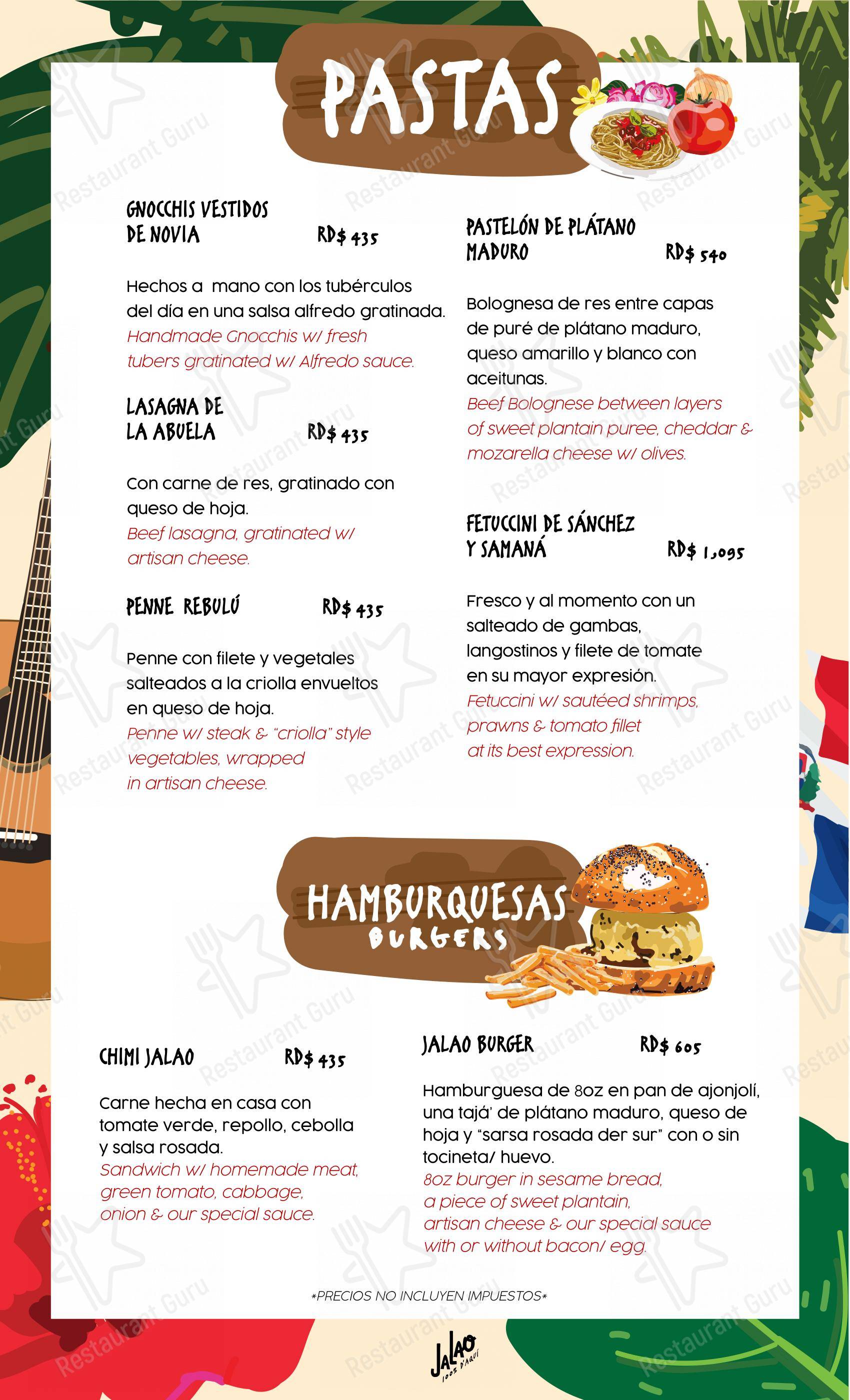 Carta del restaurante Jalao, Santo Domingo