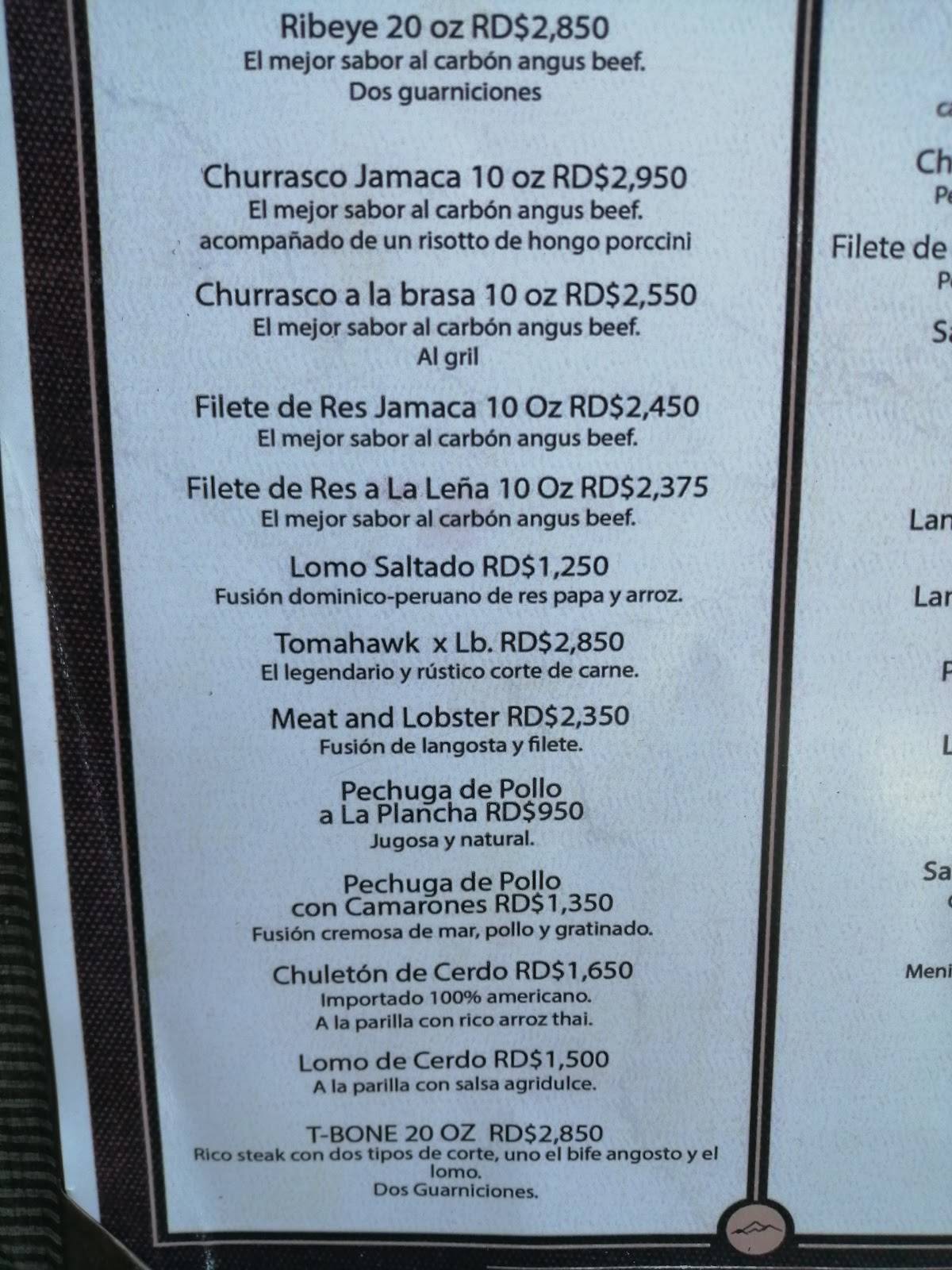 Menu at Jamaca de Dios Restaurant, Jarabacoa, Carretera Palo Blanco
