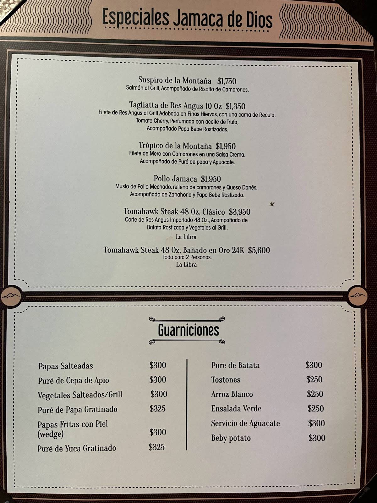 Menu at Jamaca de Dios Restaurant, Jarabacoa, Carretera Palo Blanco