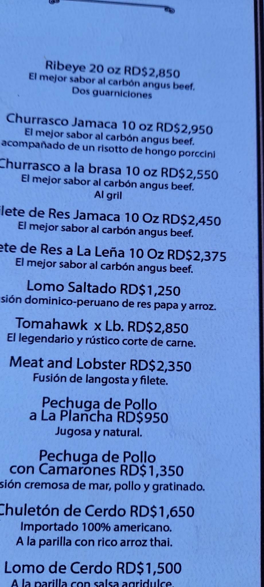 Menu at Jamaca de Dios Restaurant, Jarabacoa, Carretera Palo Blanco