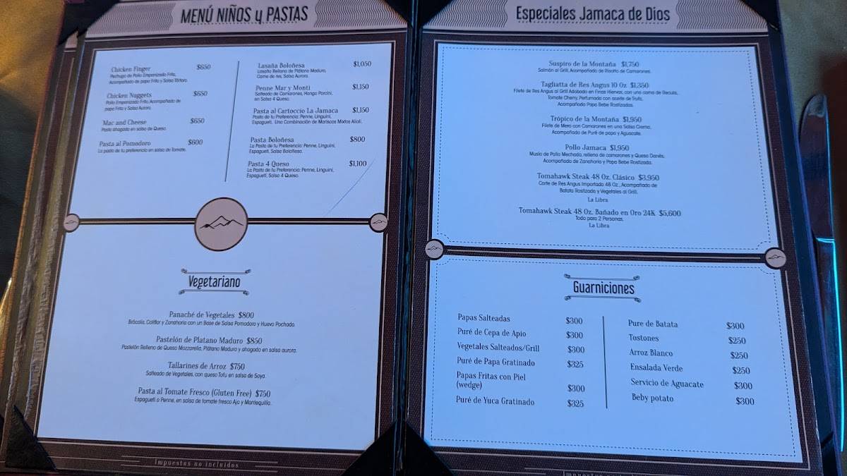 Menu at Jamaca de Dios Restaurant, Jarabacoa, Carretera Palo Blanco