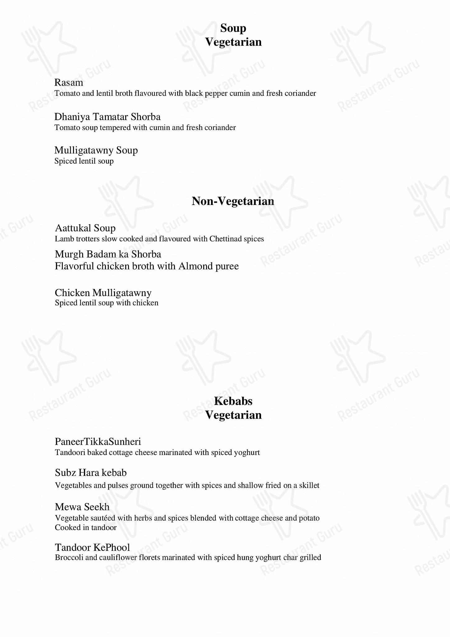 Menu at Jamavar, Chennai