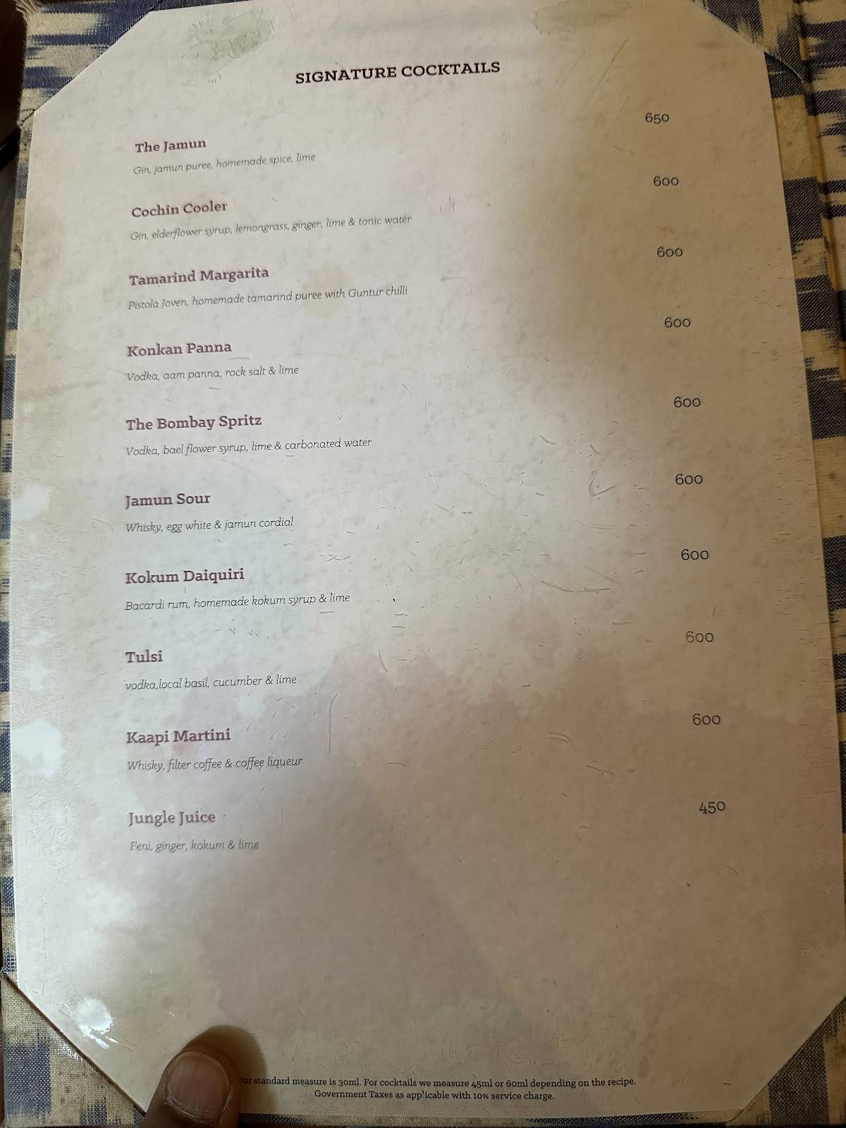Menu at Jamun Goa, Assagao