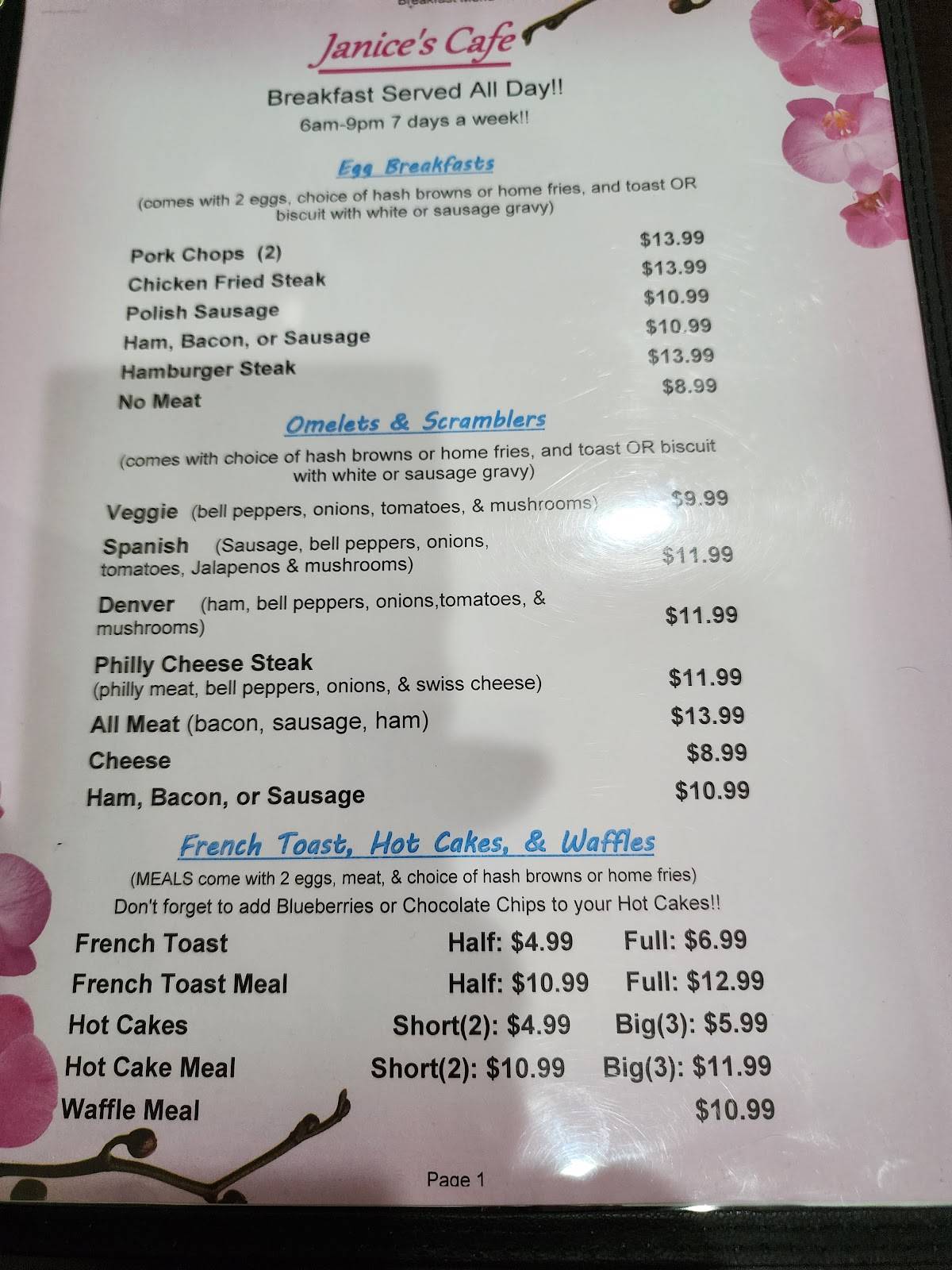 Menu at Janice's Cafe, Elk City, S Main St STE A