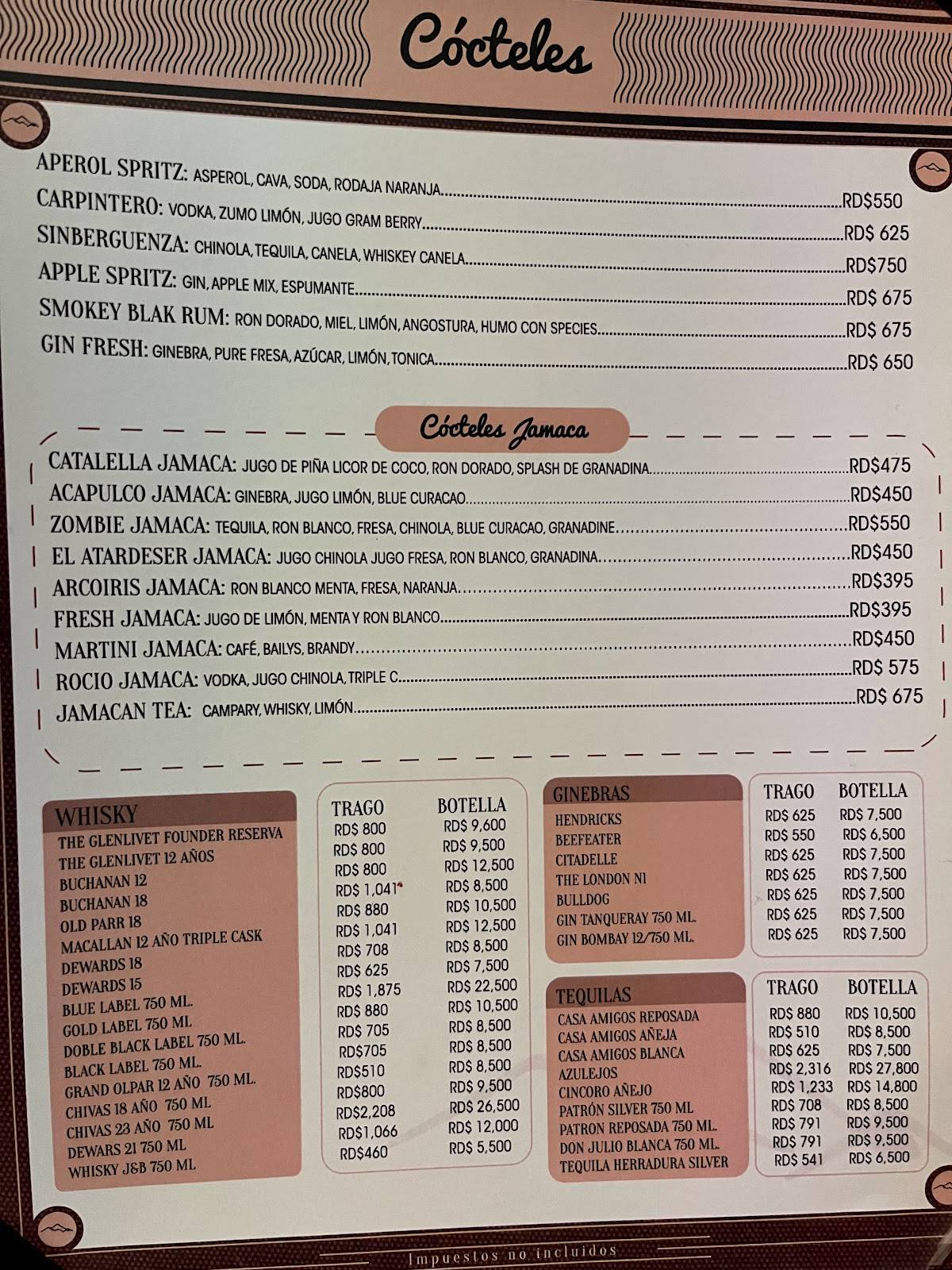 Menu at Jamaca de Dios Restaurant, Jarabacoa, Carretera Palo Blanco