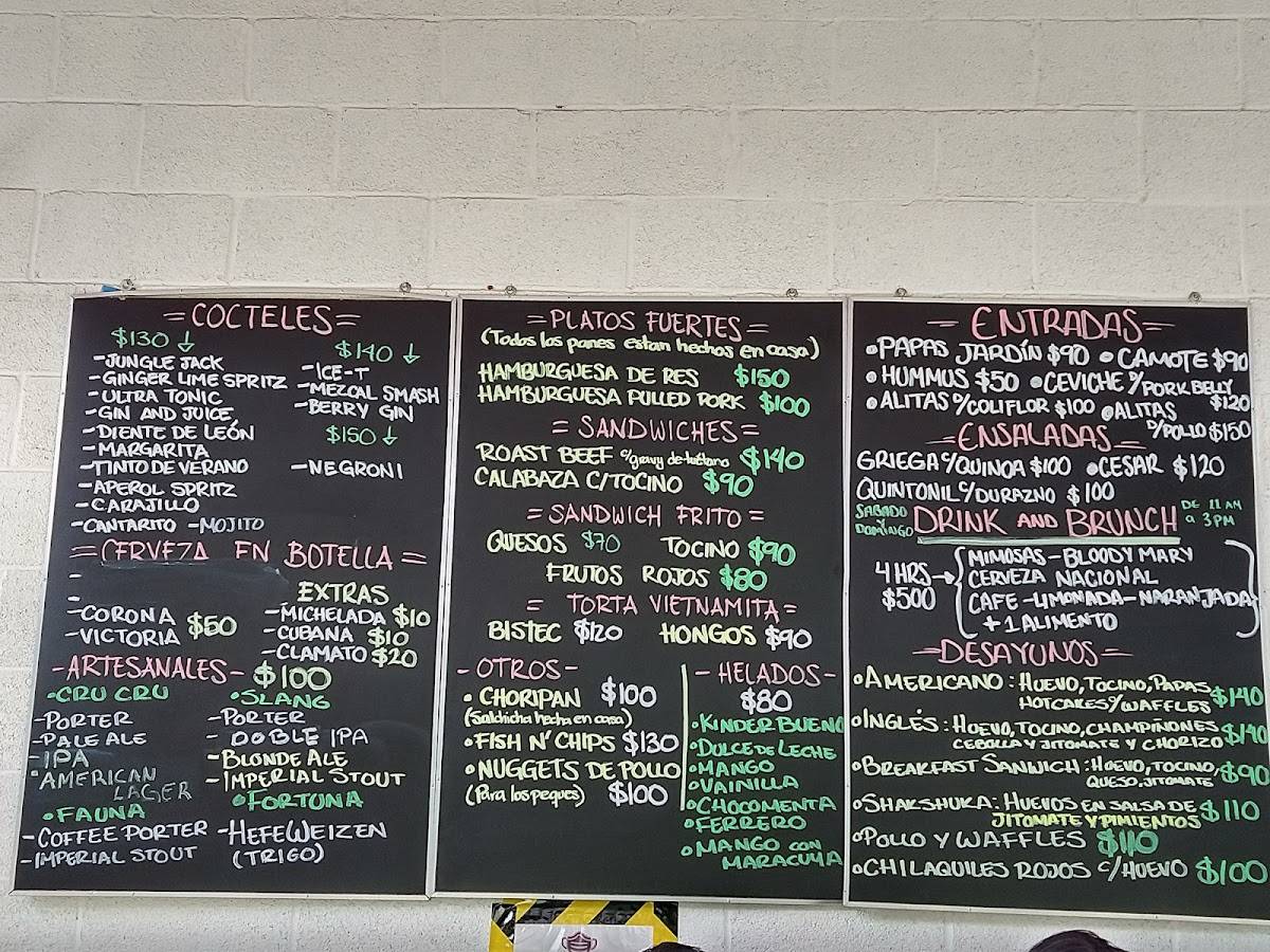 Carta del pub y bar Jardín Juárez, Ciudad López Mateos, Av Chapultepec 61