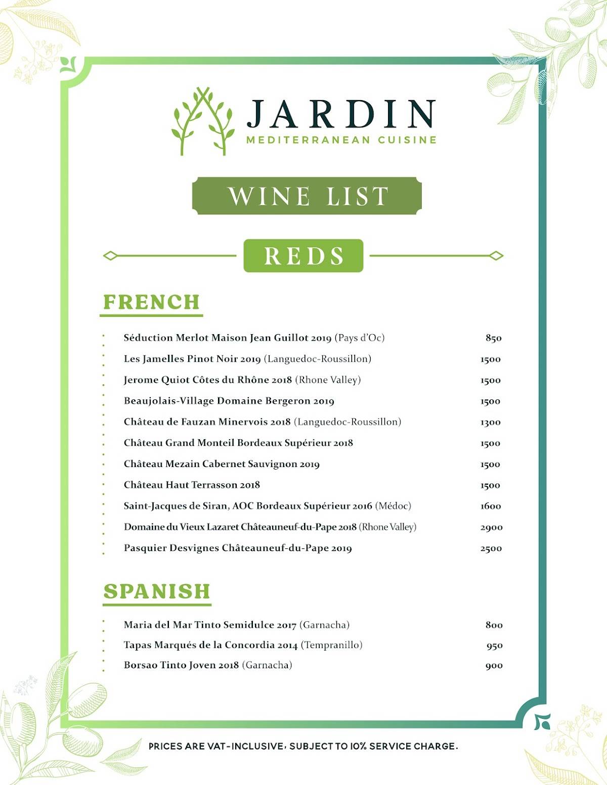 Menu at Jardin Mediterranean Restaurant, Iloilo City