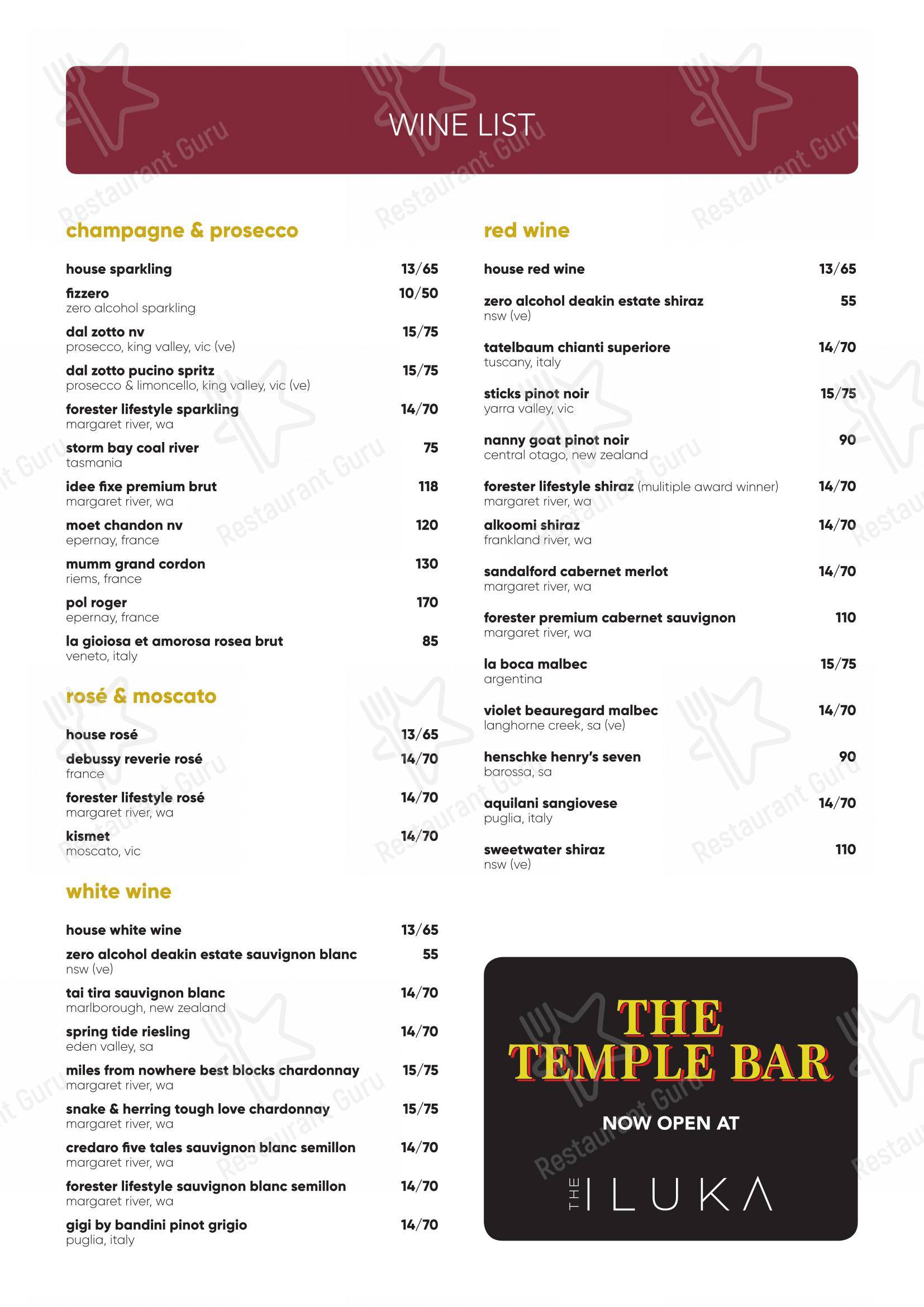 Menu at Jarrah pub & bar, Hillarys