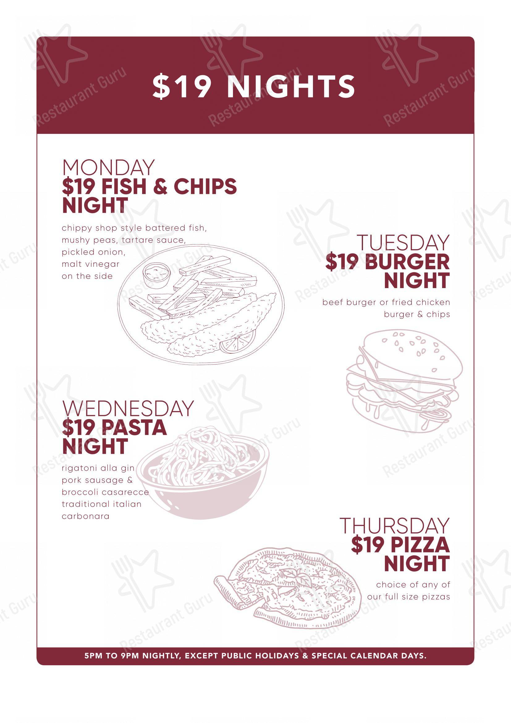 Menu at Jarrah pub & bar, Hillarys