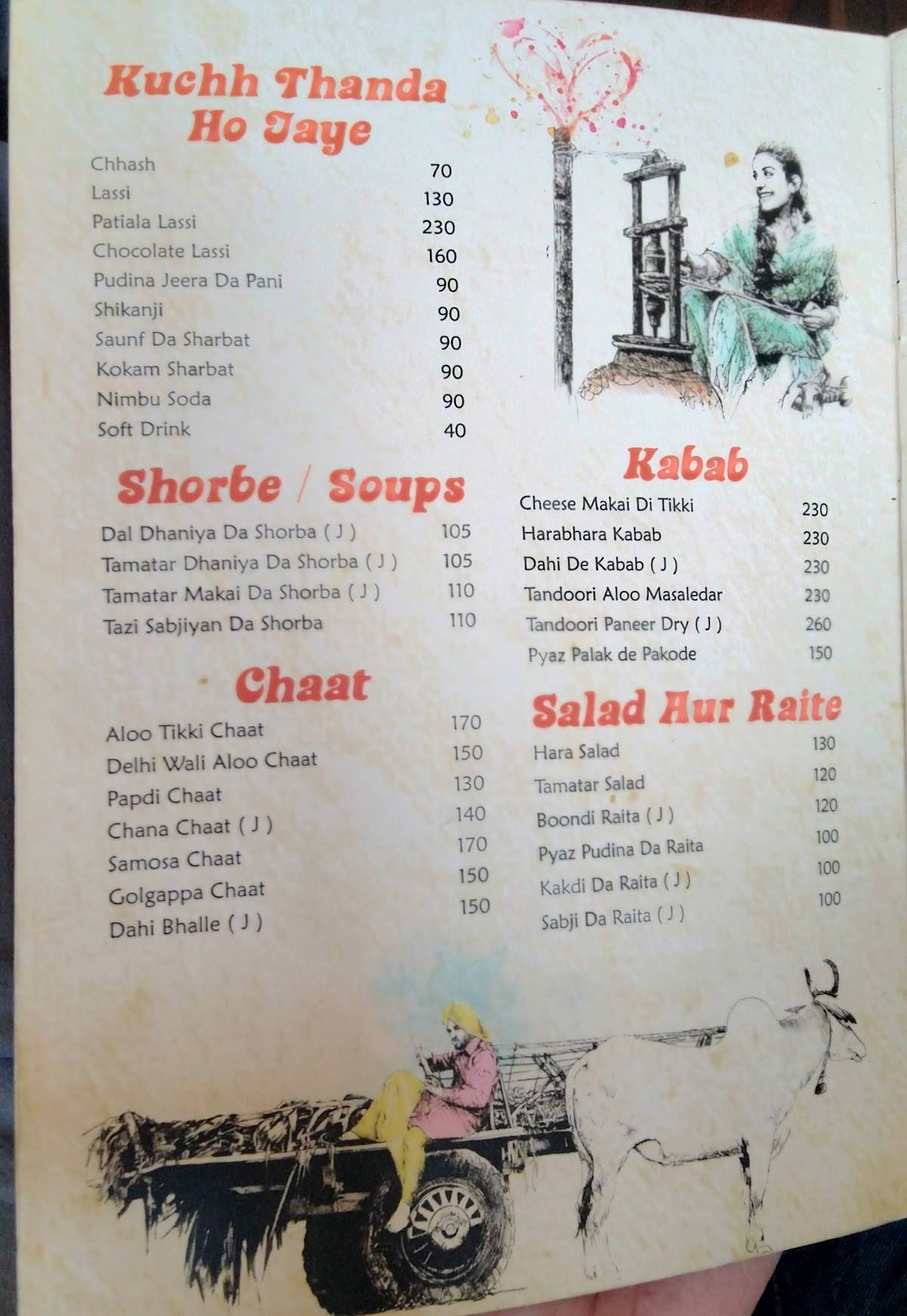 Menu at Jassi De Parathe, Ahmedabad, 106