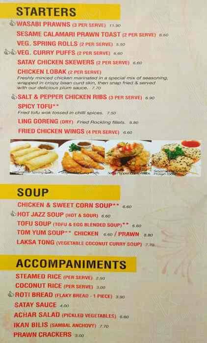 Menu at Jazz Ria Malaysian Restaurant, Balwyn