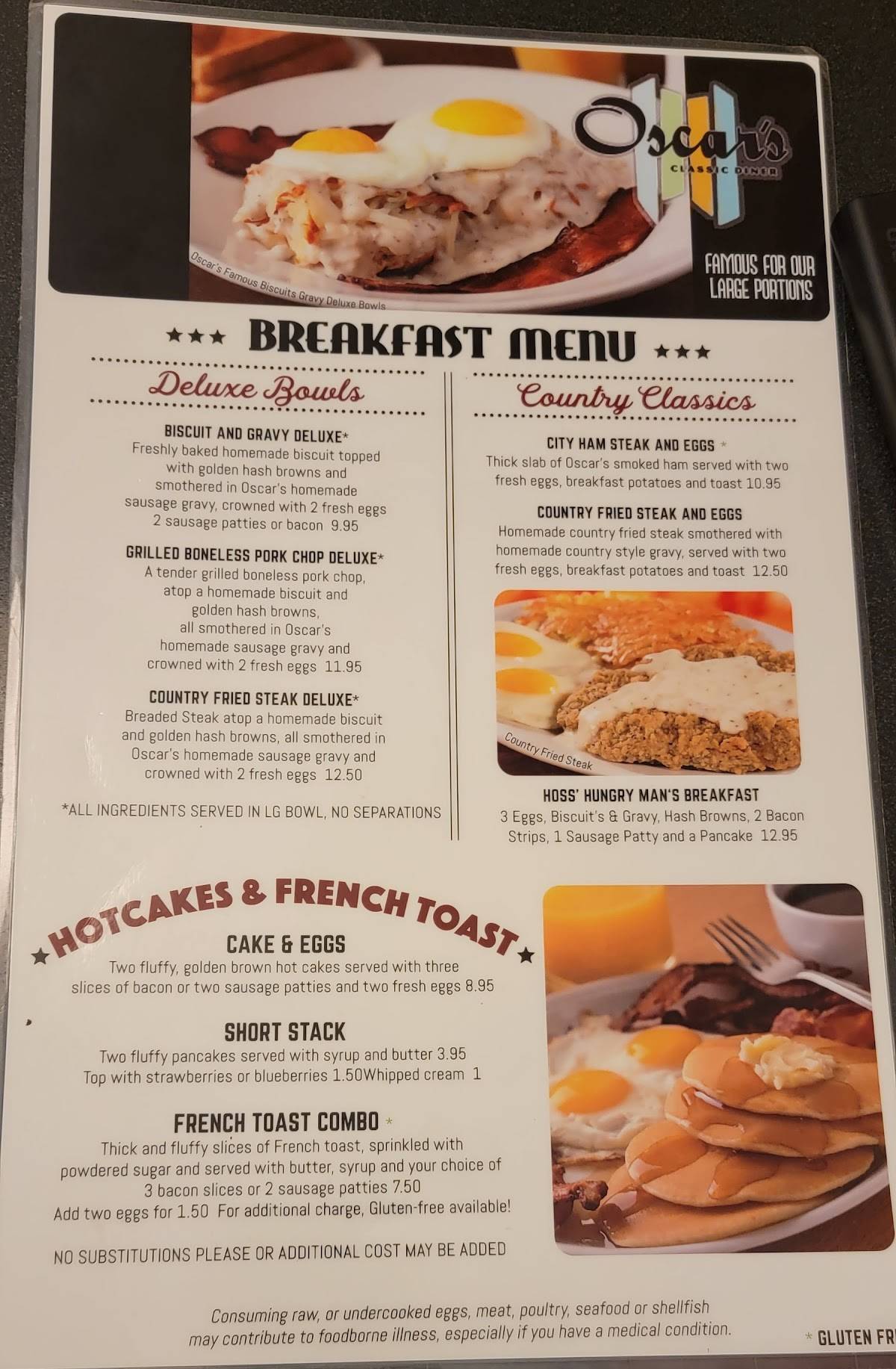 Menu at Oscar's Classic Diner steakhouse, Jefferson City