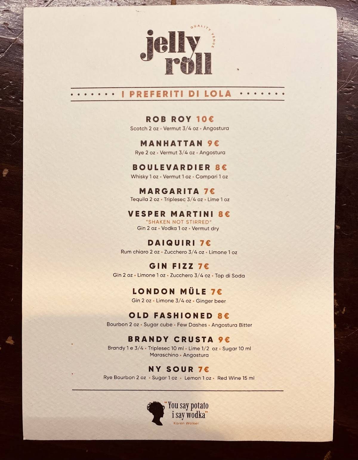 Speisekarte von Jelly Roll-Roma Pigneto pub & Bar, ROM