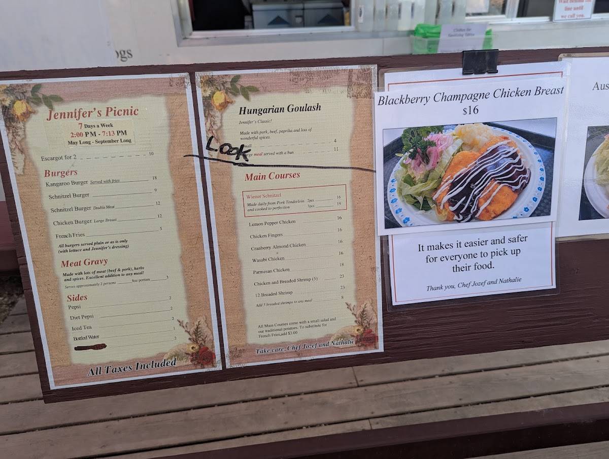 Menu at Jennifer's Restaurant-Picnic, Seven Sisters Falls