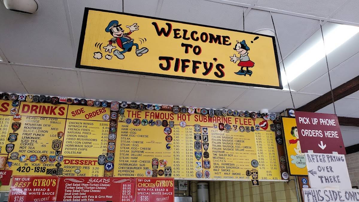 Menu at Jiffy Shoppes pizzeria, Morningside, Allentown Rd