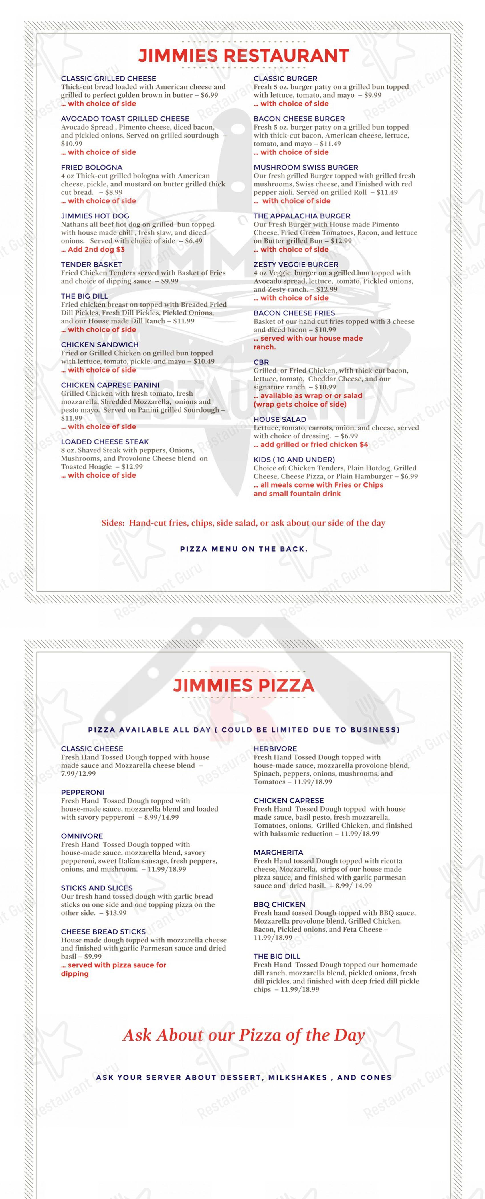 Menu at Jimmies Restaurant, Princeton
