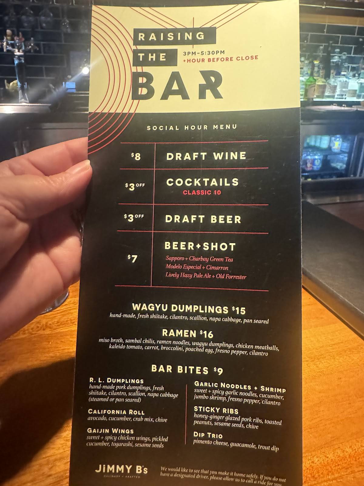 Menu at Jimmy B's Culinary + Krafted restaurant, Oklahoma City