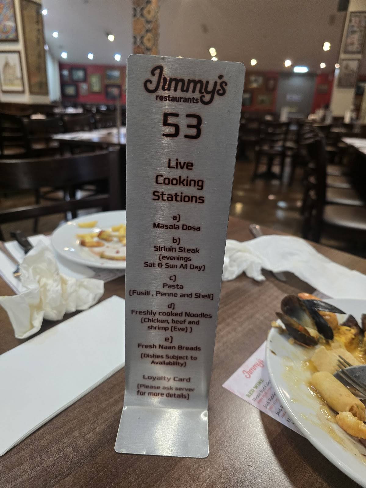 Menu at Jimmy's O2 restaurant, London, Millennium Way