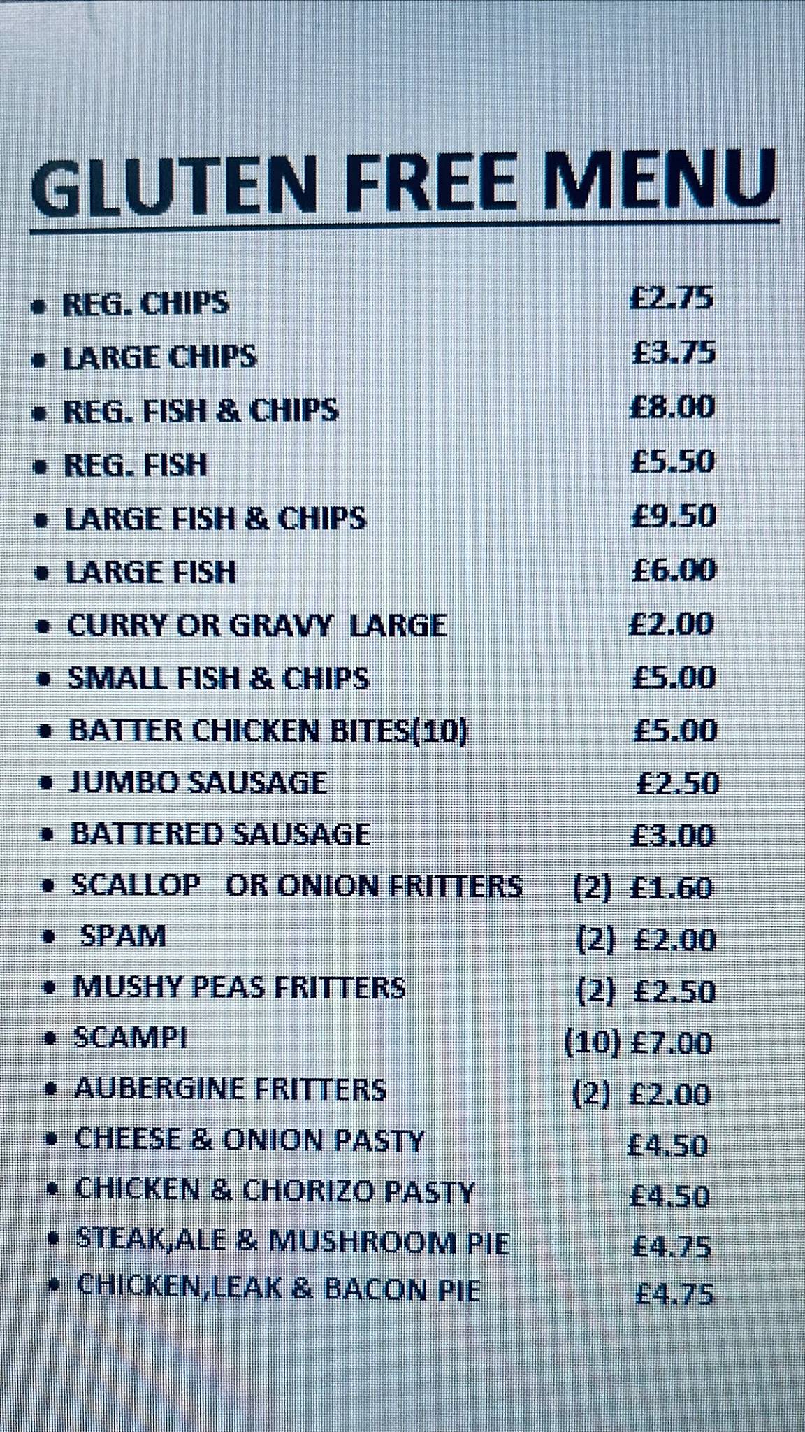 Menu at Jit's Plaice restaurant, Preston