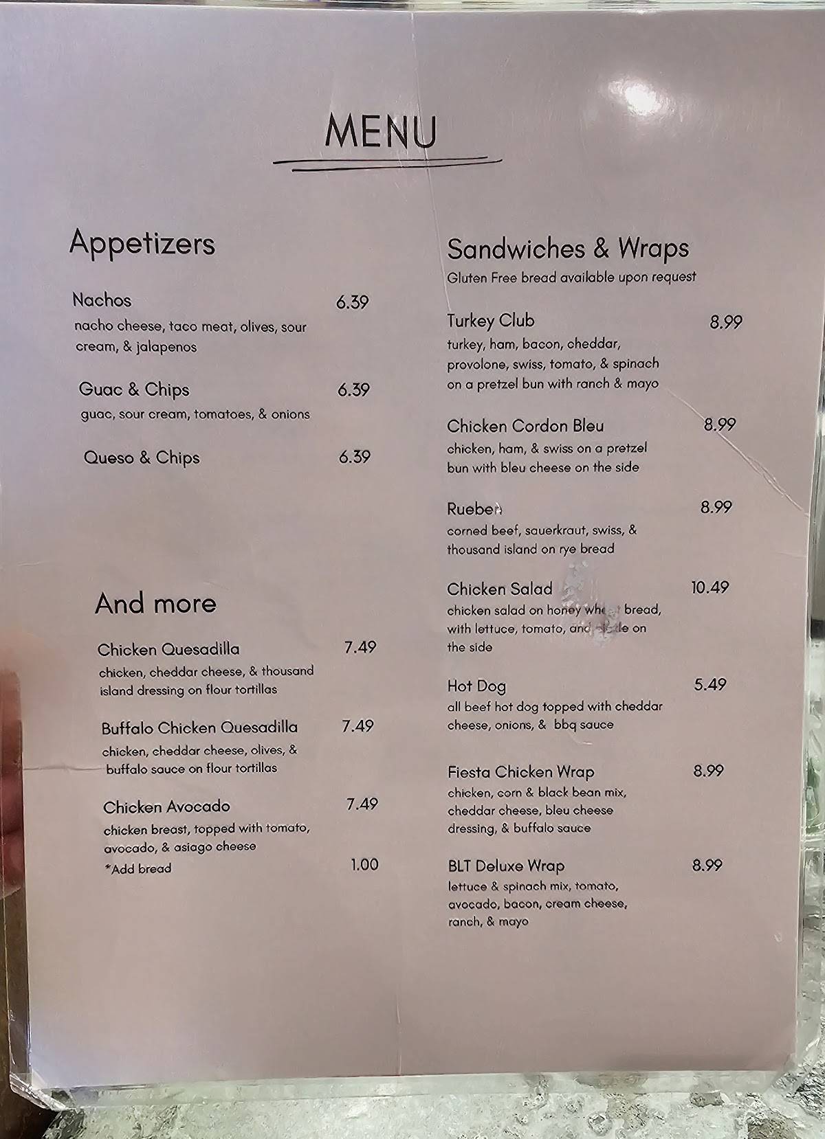 Carta de Jitters Coffee House, Millersburg