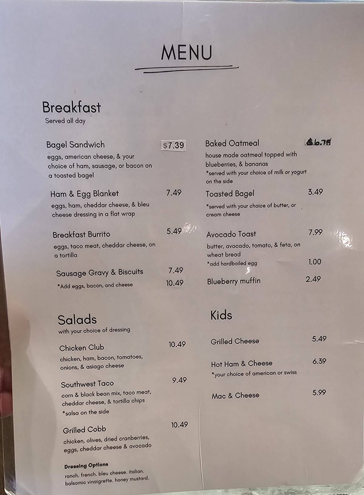 Menu at Jitters Coffee House, Millersburg