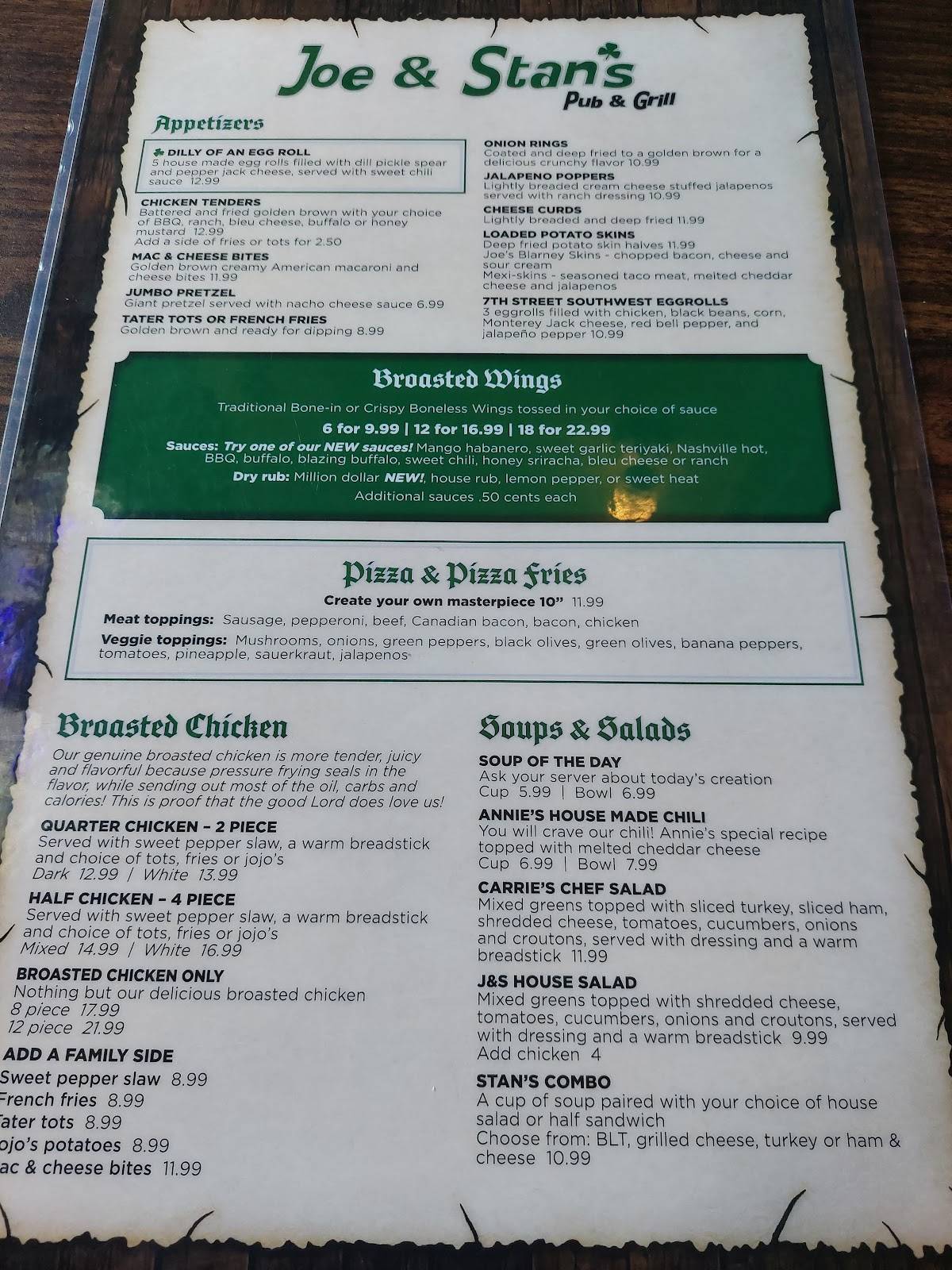 Menu at Joe & Stan's Pub & Grill, Saint Paul
