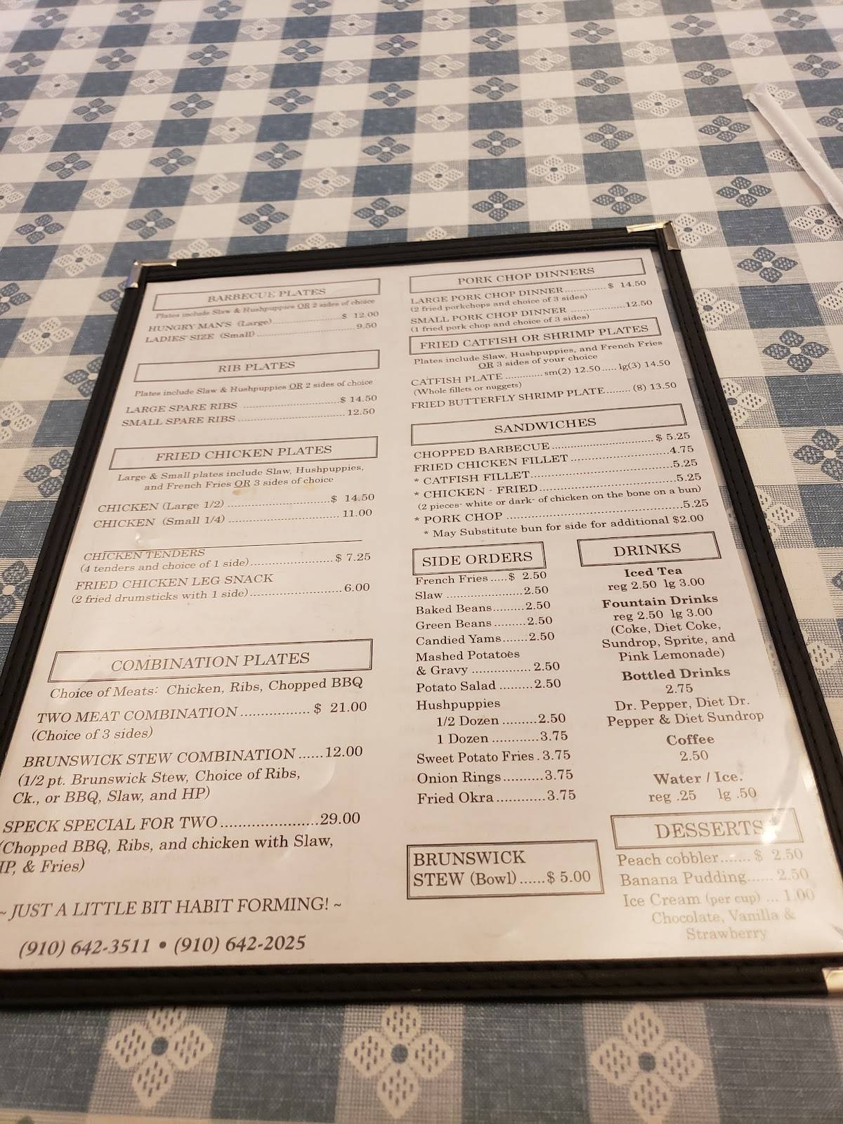 Menu at Joe's Old Fashioned Barbecue, Whiteville, 500 Green Hill Dr