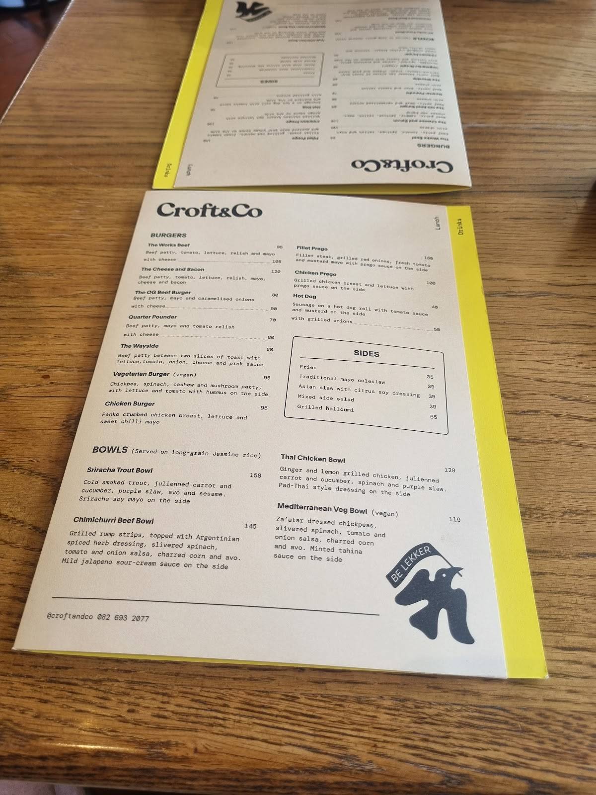 Menu at Croft & co restaurant, Randburg