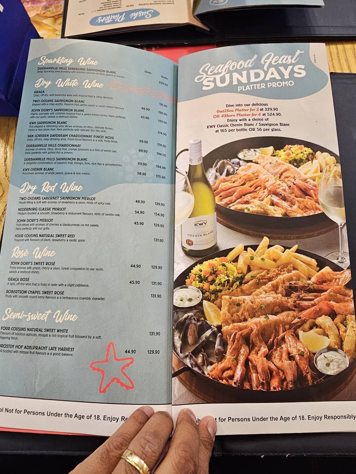 Menu at John Dory's Menlyn restaurant, Pretoria, Shop UF20