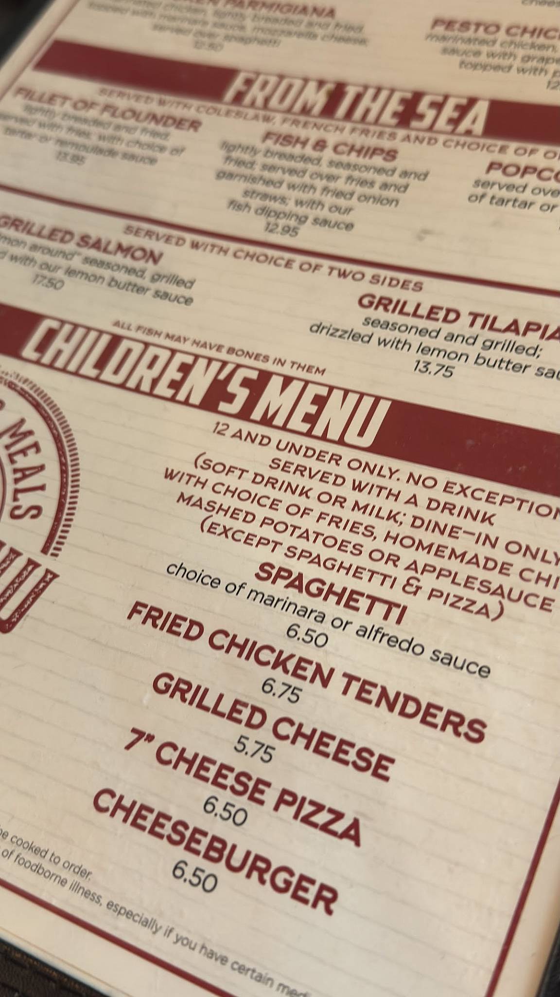 Menu at Johnny B's Grillhouse restaurant, Winston-Salem