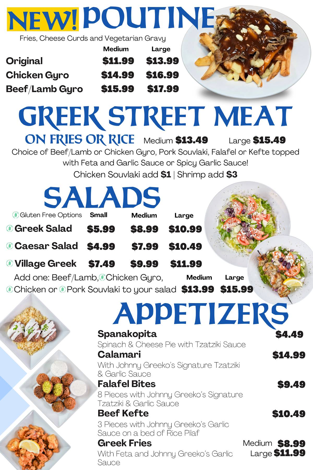 Menu at Johnny Greeko's restaurant, Brantford