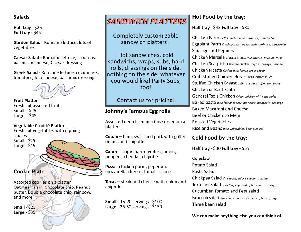 Menu at Johnny Salami's World Class restaurant, New Haven