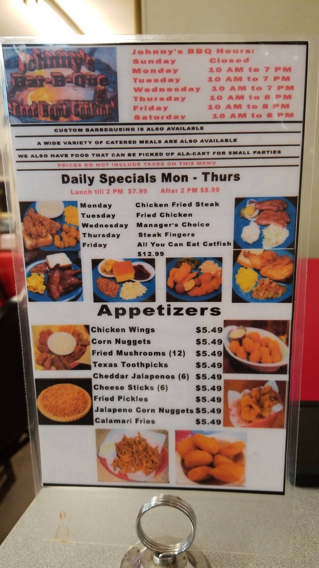 Menu at Johnny's Bar-B-Que, Seguin