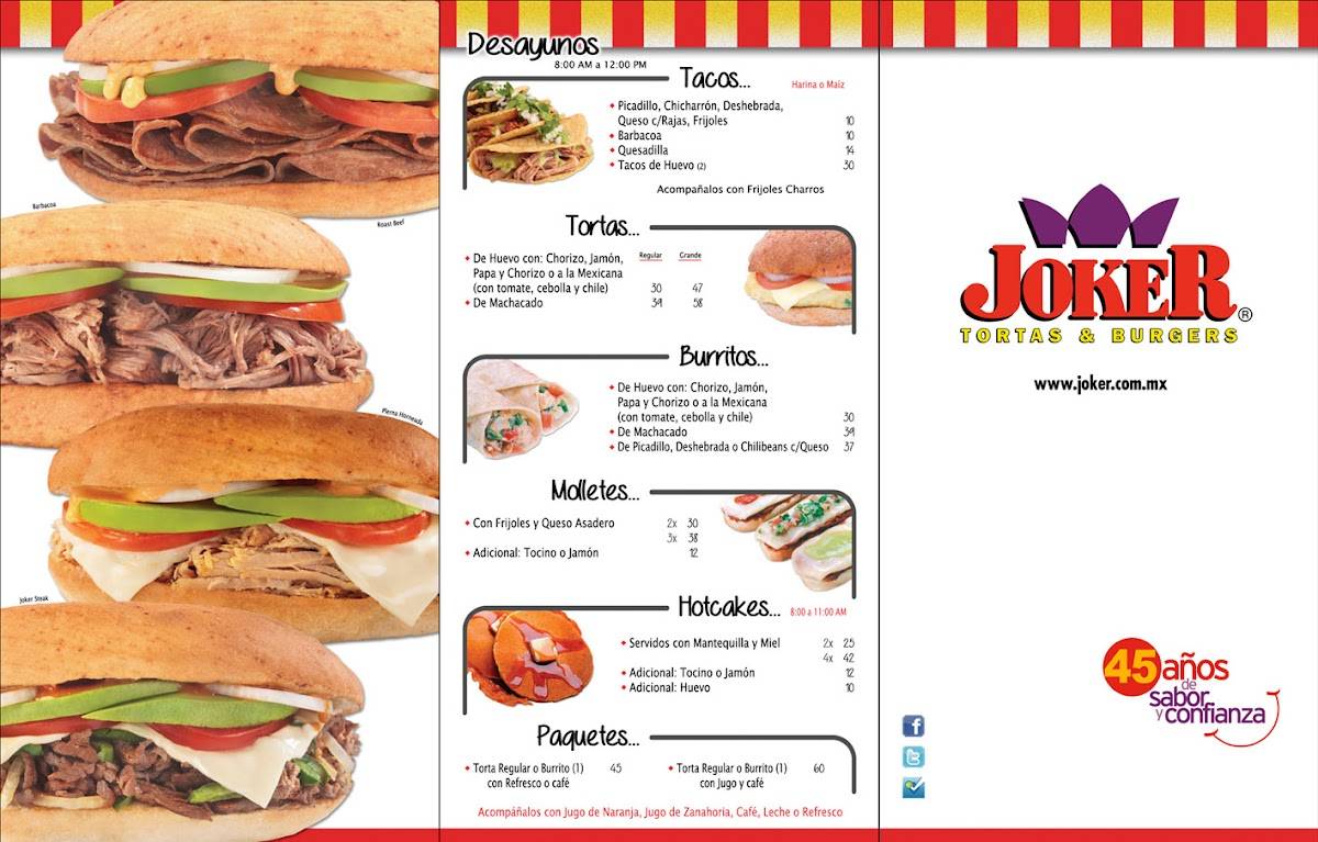 Carta del restaurante Joker Tortas & Burgers (Brisas), Monterrey