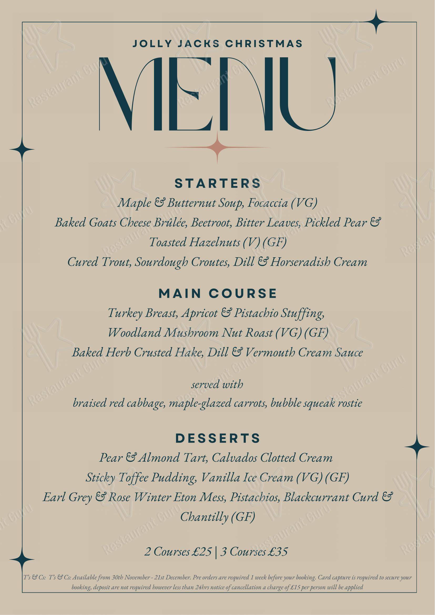 Menu at Jolly Jacks restaurant, Plymouth, Jolly Jacks