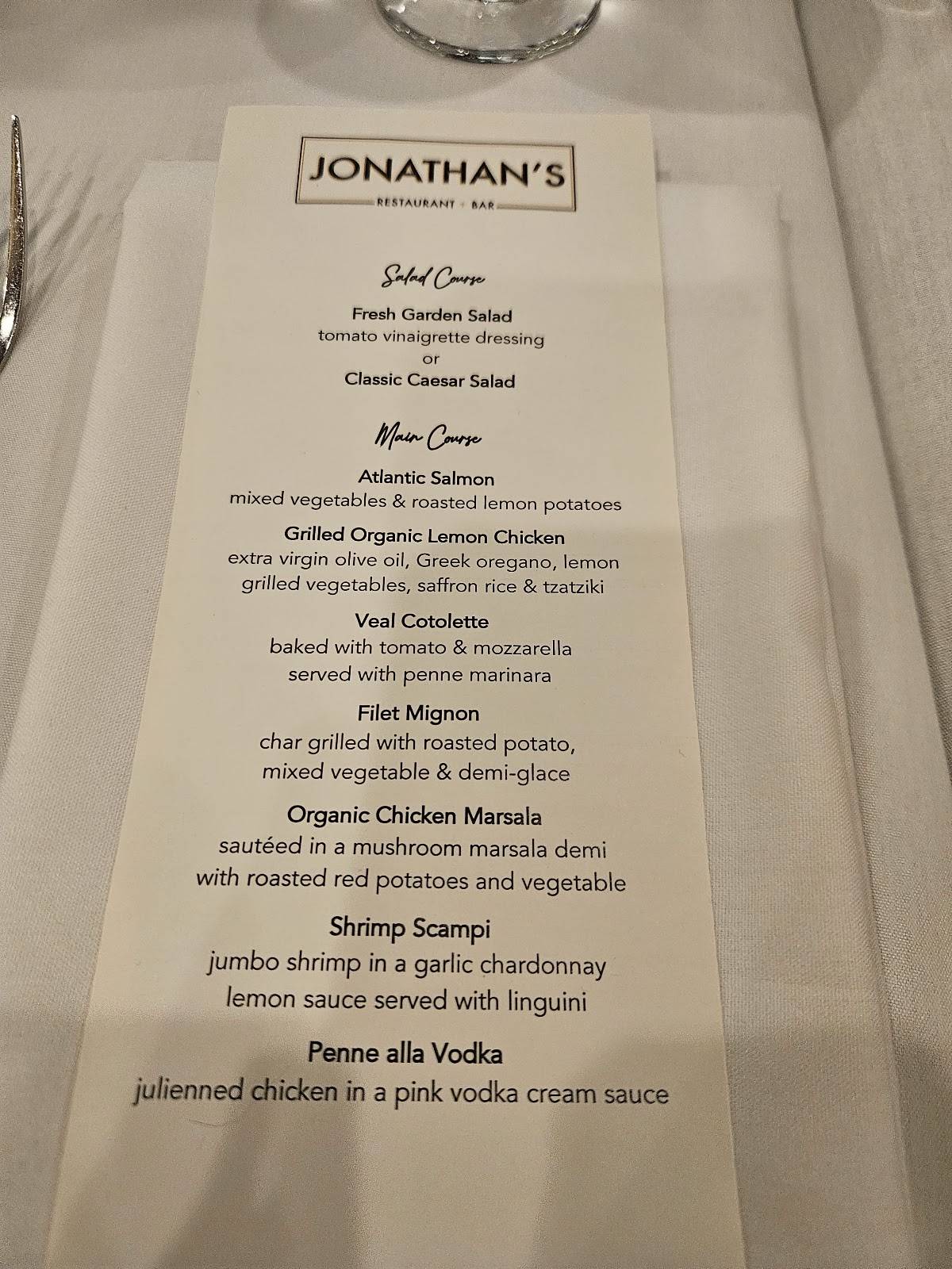 Menu at Jonathan's Restaurant, Garden City Park, Jericho Tpke