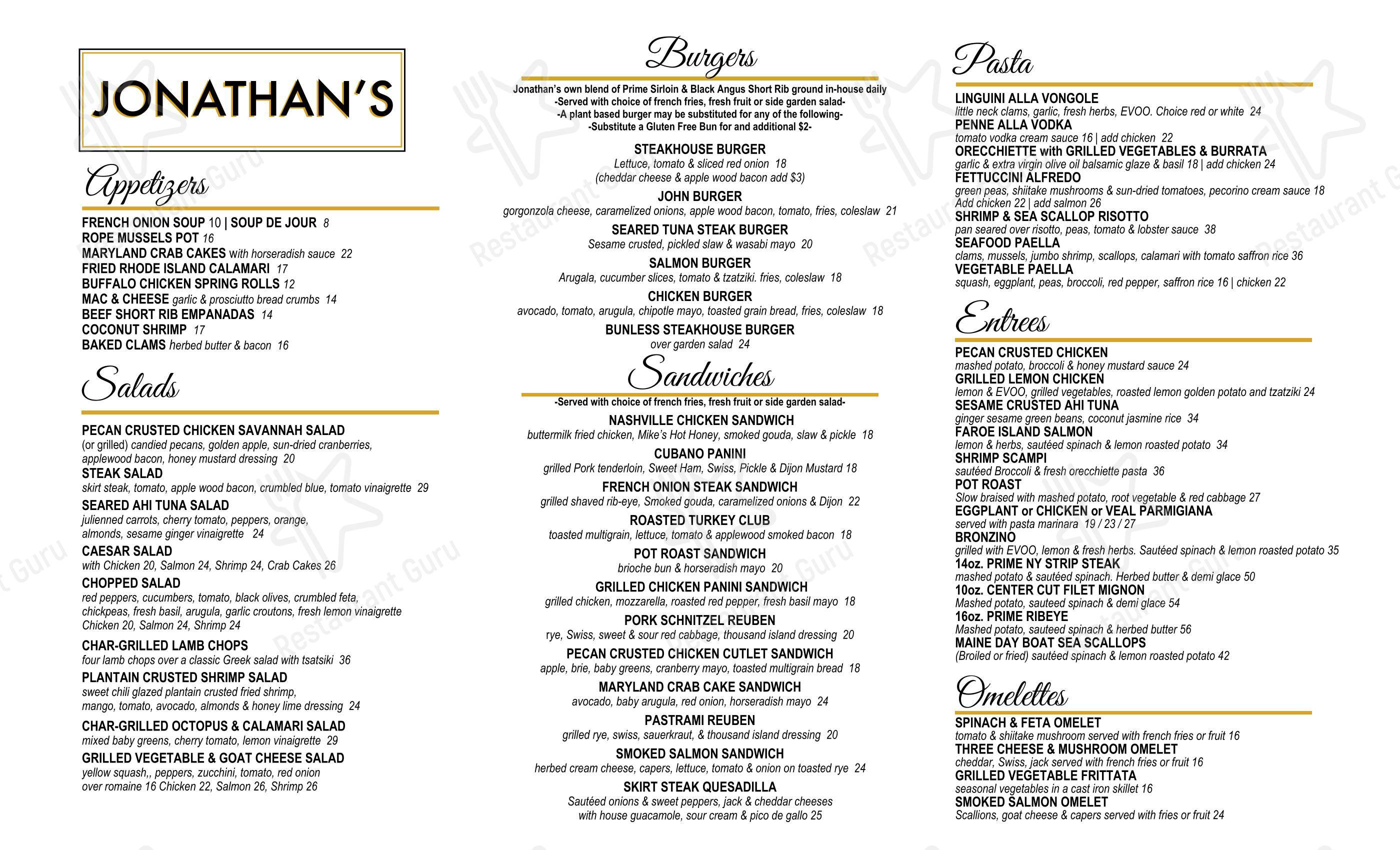 Menu at Jonathan's Restaurant, Garden City Park, Jericho Tpke