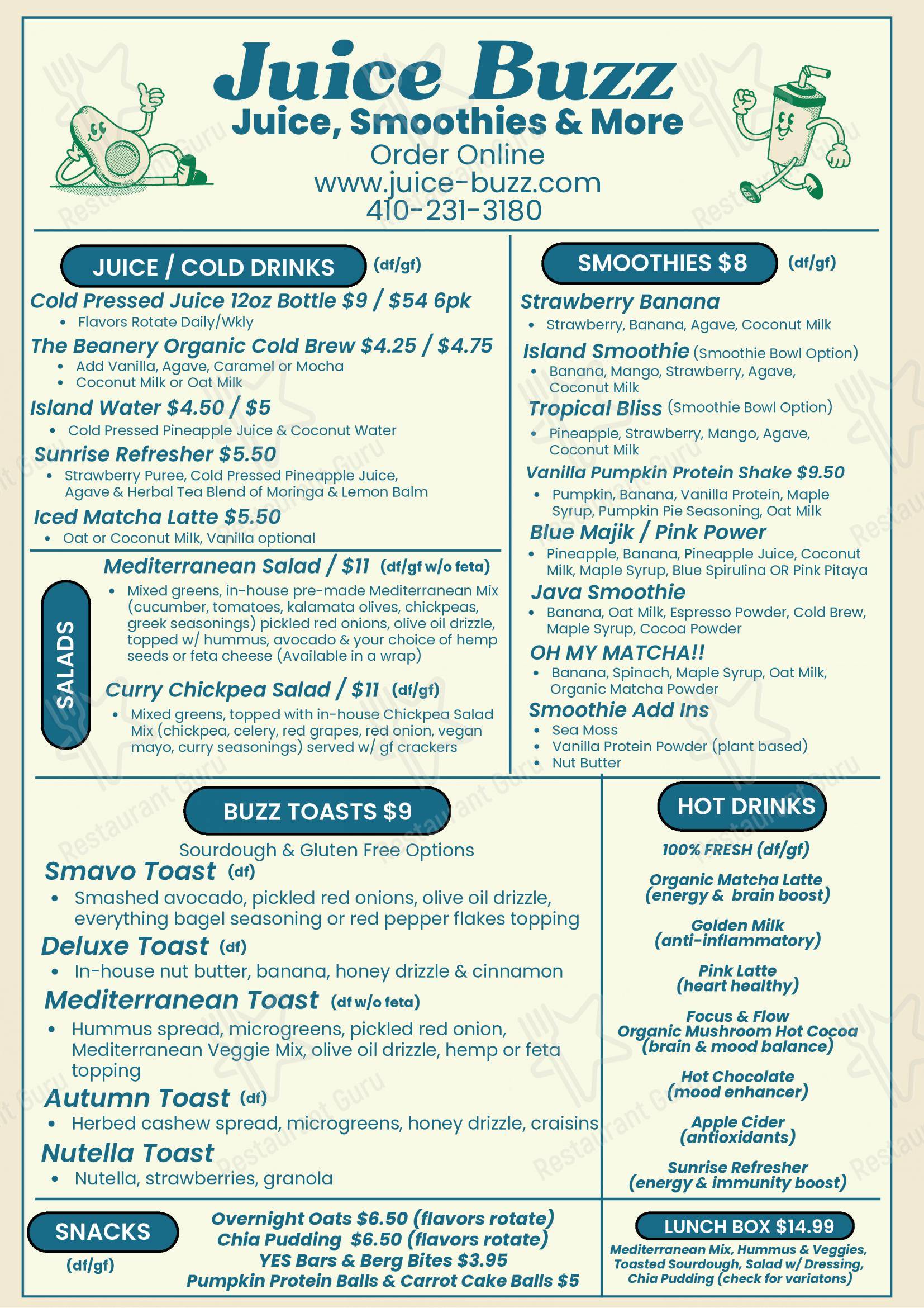 Menu at Juice Buzz restaurant, Solomons