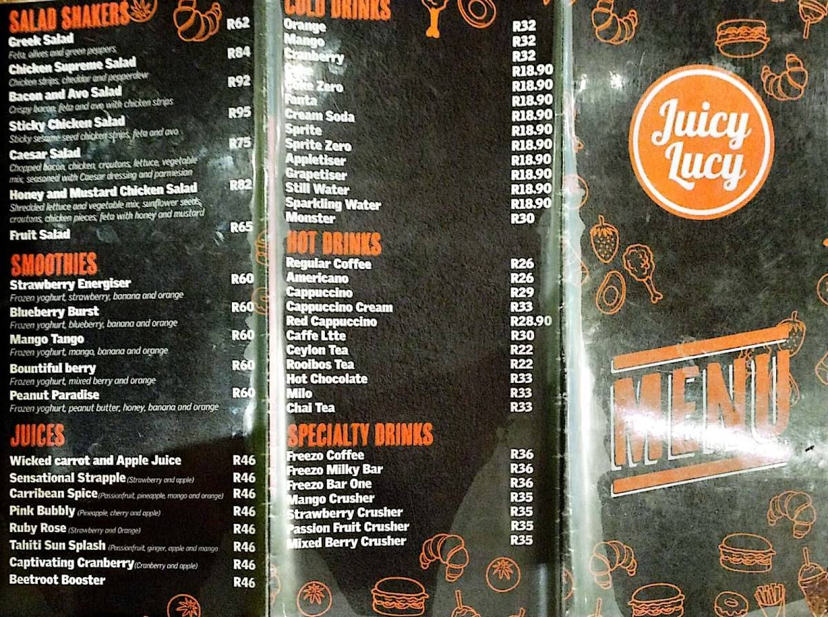 Menu at Juicy Lucy - Kolonnade restaurant, Pretoria, Sefako Makgatho Dr