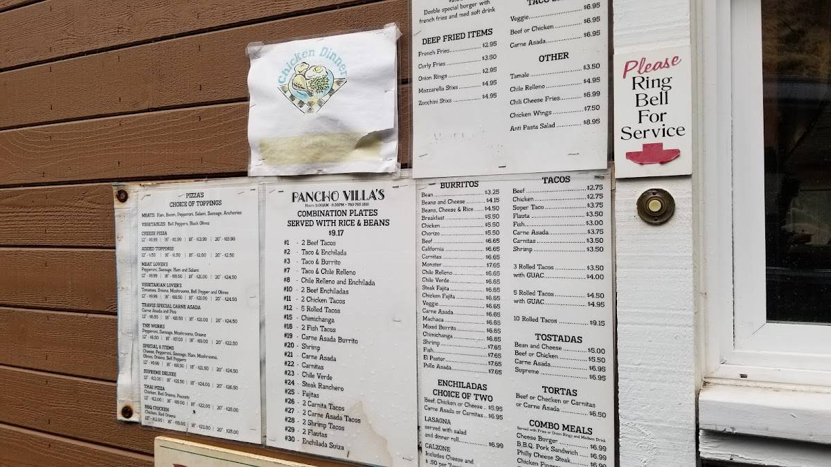 Menu at Poncho Villa's Mexican Food restaurant, Julian