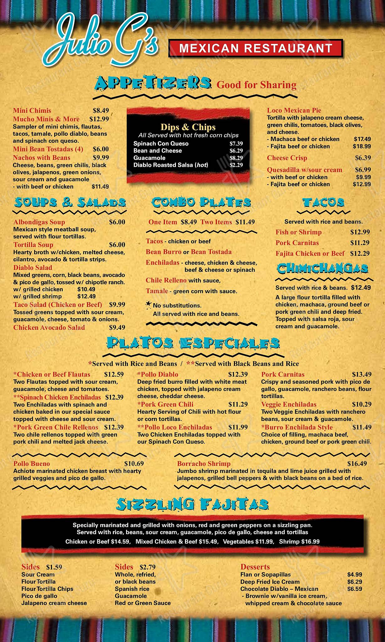 Menu at Julio's Too restaurant, Phoenix, N Tatum Blvd