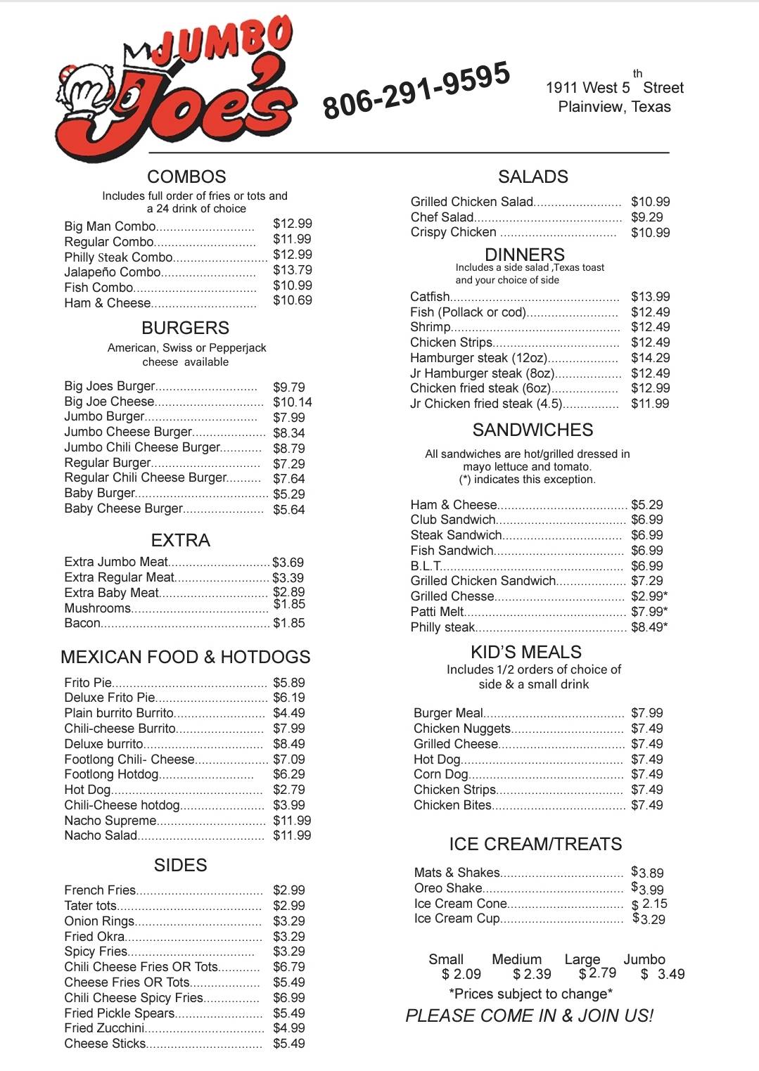 Menu at Jumbo Joe's #5 Plainview restaurant, Plainview